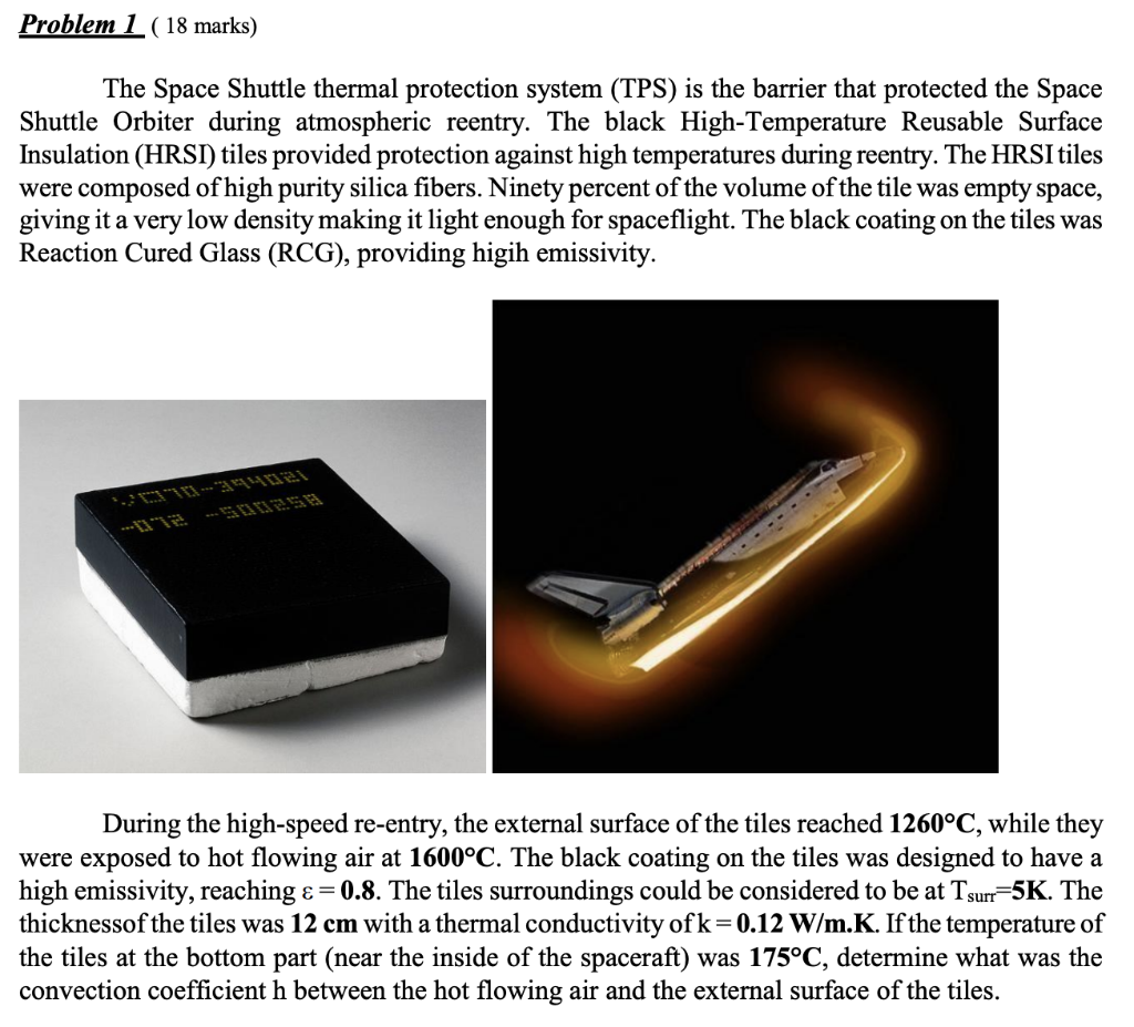 Solved Problem 1 (18 marks) The Space Shuttle thermal | Chegg.com