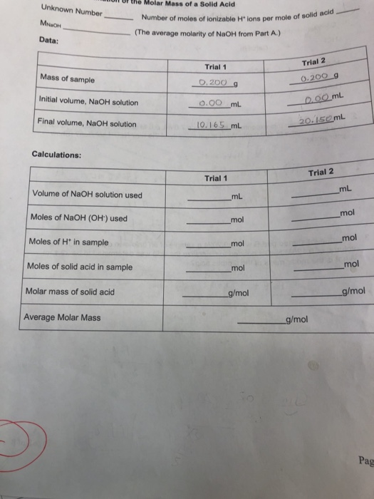Solved ea Part A: Standardization of NaOH solution. Data: | Chegg.com