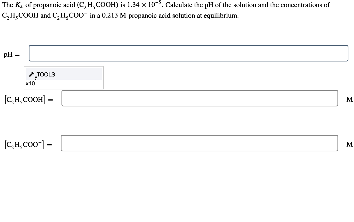 Solved The Ka of propanoic acid (C2H5COOH) is 1.34×10−5. | Chegg.com