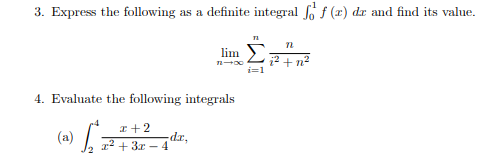 Solved 3. Express the following as a definite integral e f | Chegg.com