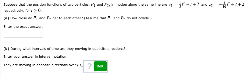 Solved Suppose that the position functions of two particles, | Chegg.com