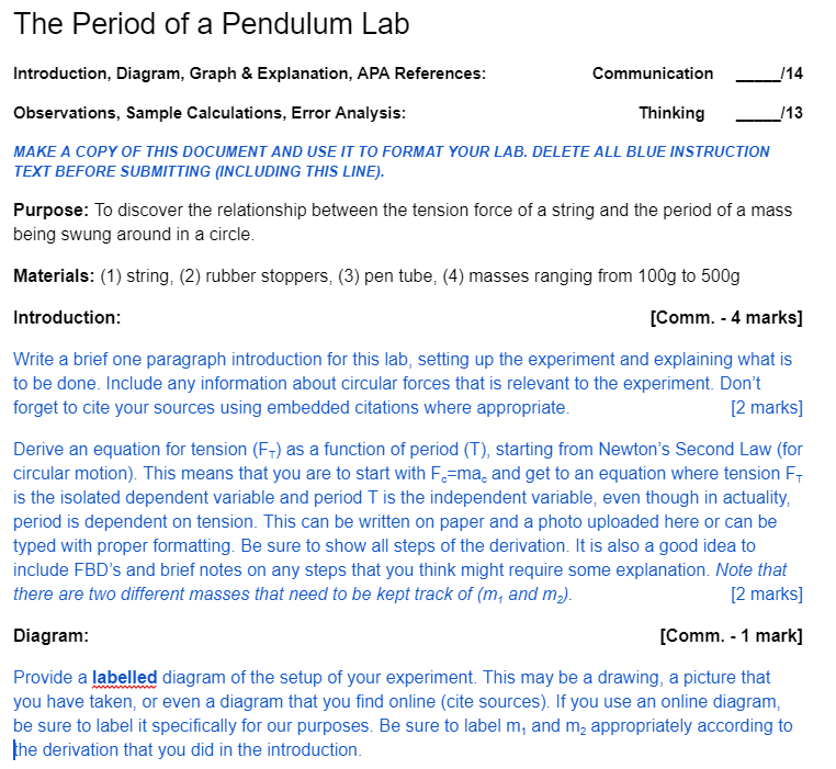 Solved The Period of a Pendulum Lab Introduction, Diagram, | Chegg.com