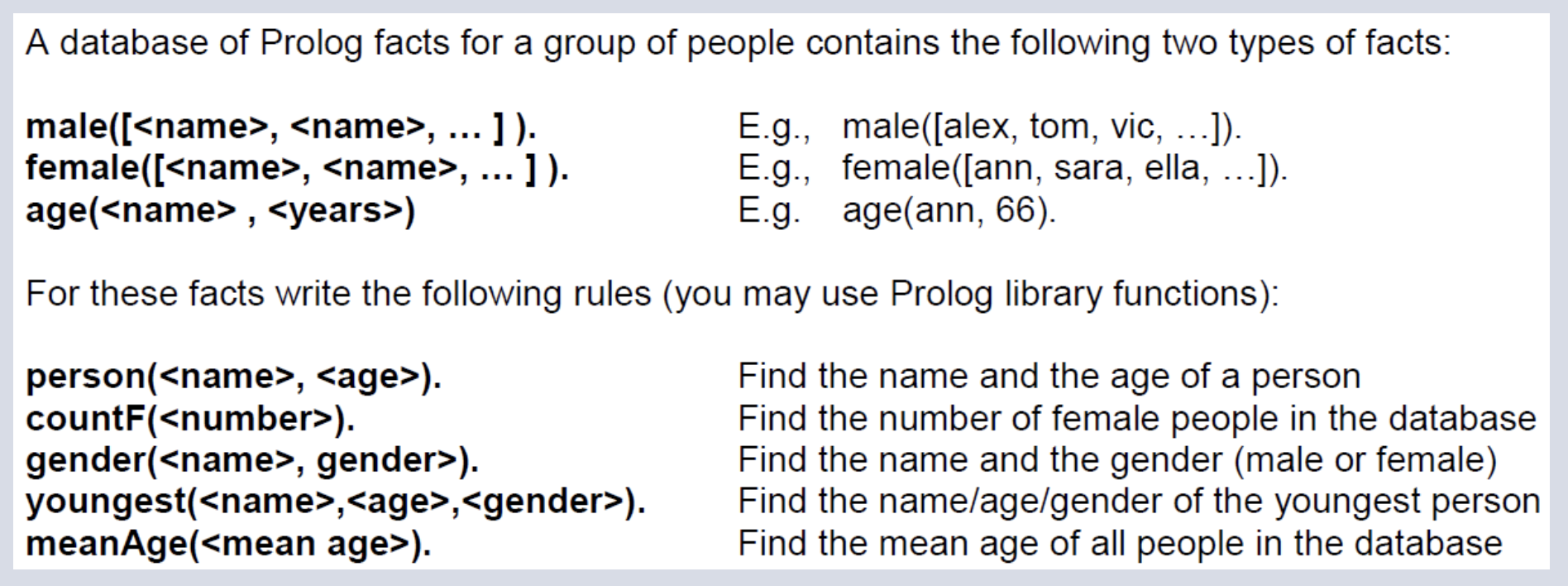Solved A database of Prolog facts for a group of people | Chegg.com