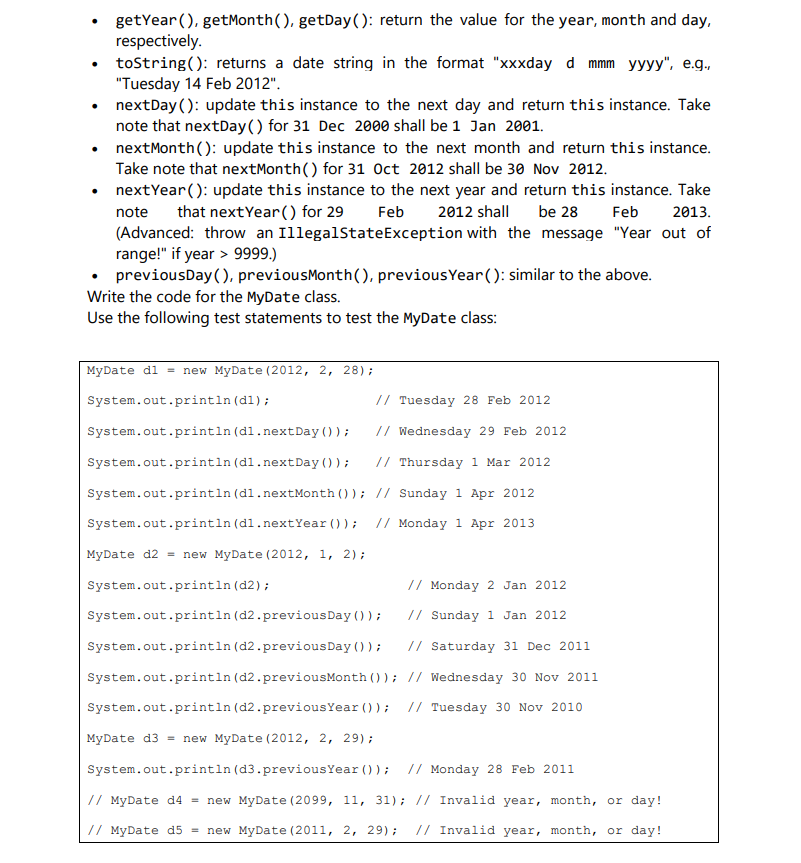 Solved Exercise 1 A class called MyDate, which models a date | Chegg.com
