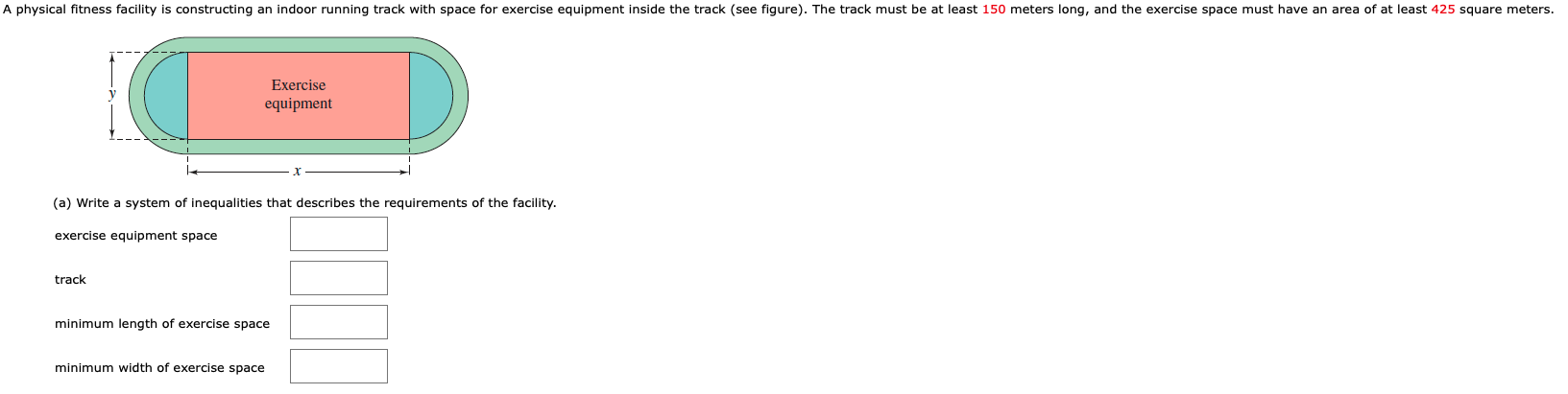 Solved A physical fitness facility is constructing an indoor | Chegg.com