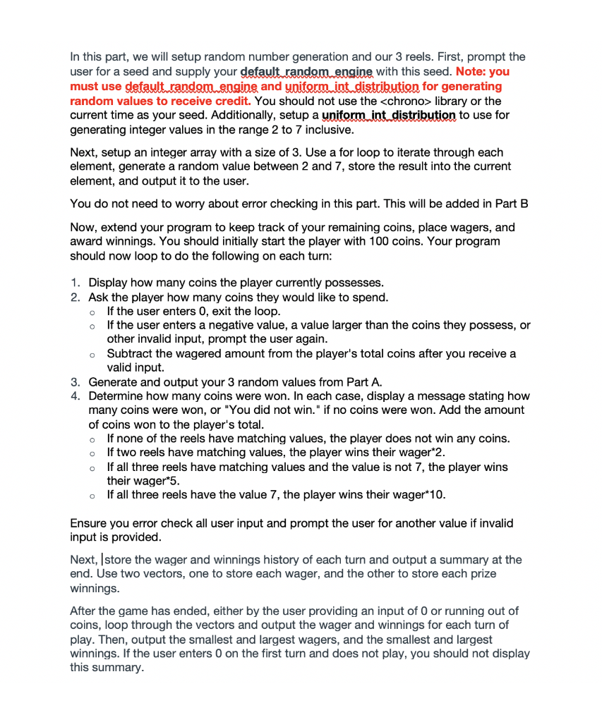 Solved In this part, we will setup random number generation | Chegg.com