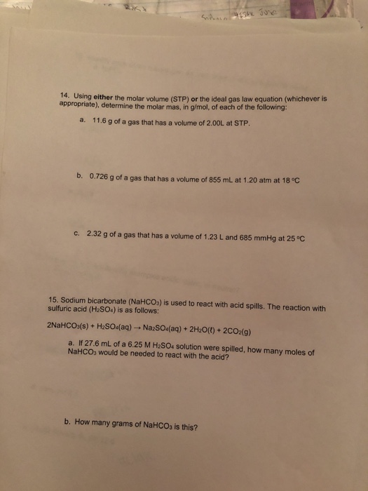 Solved 14. Using either the molar volume (STP) or the ideal | Chegg.com