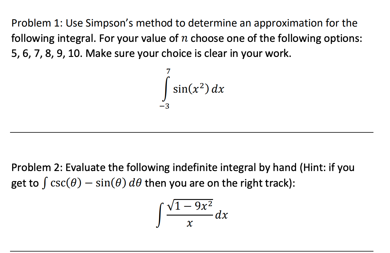Solved Problem 1: Use Simpson's method to determine an | Chegg.com