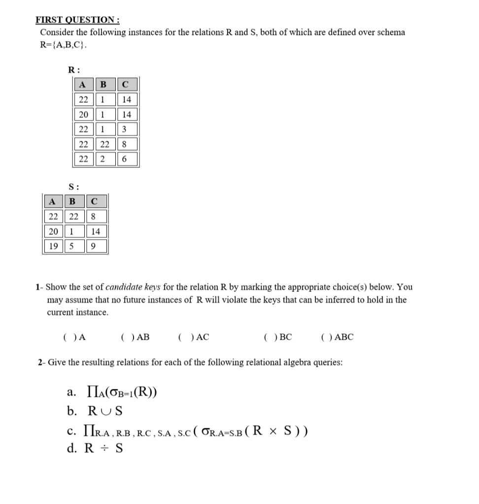 Solved FIRST QUESTION : Consider the following instances for | Chegg.com