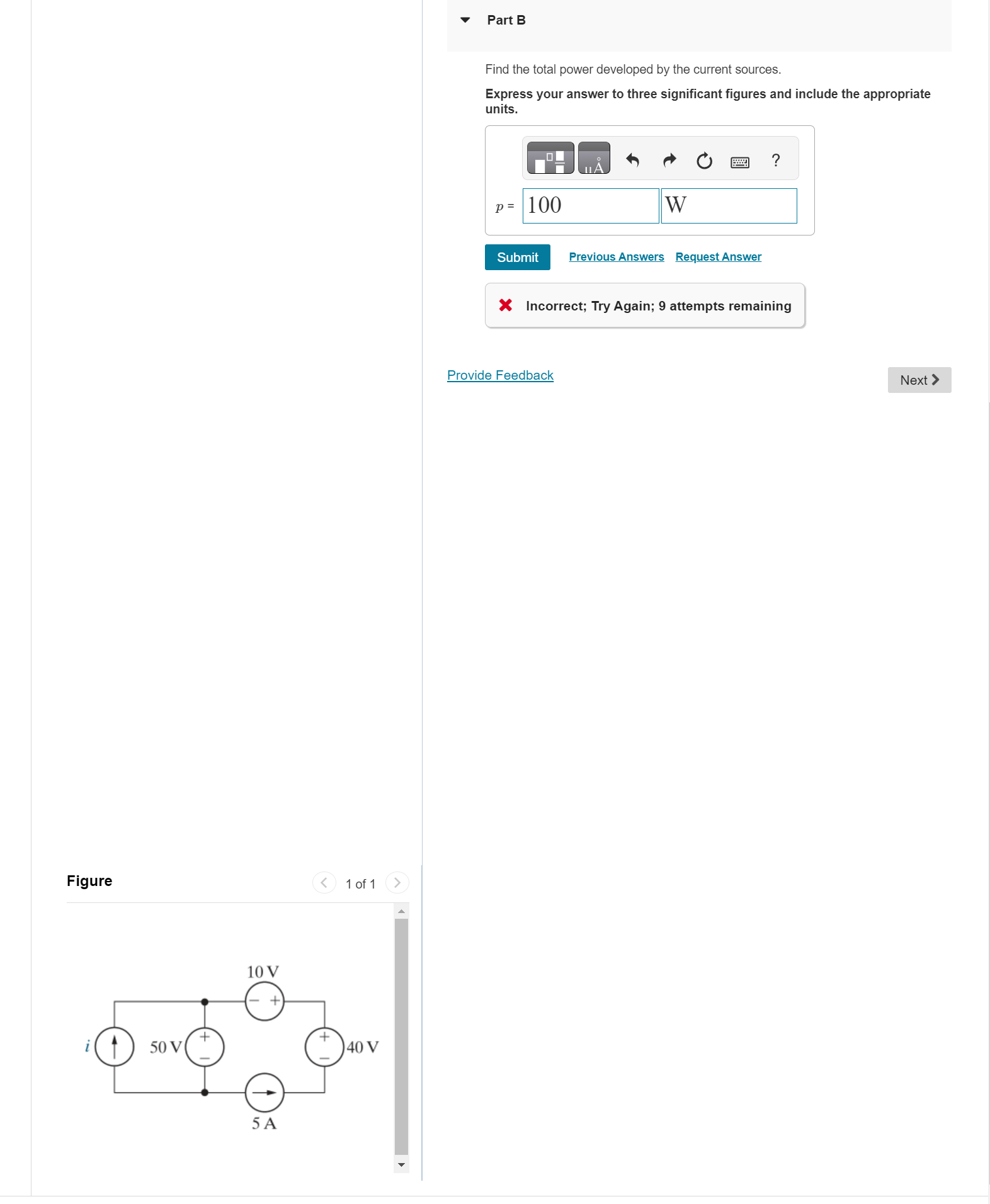 Part BFind the total power developed by the current | Chegg.com