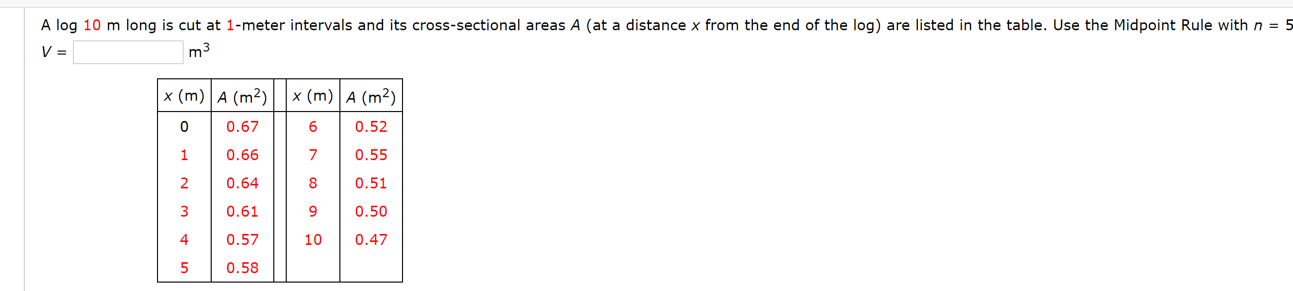 Solved A log 10 m long is cut at 1-meter intervals and its | Chegg.com