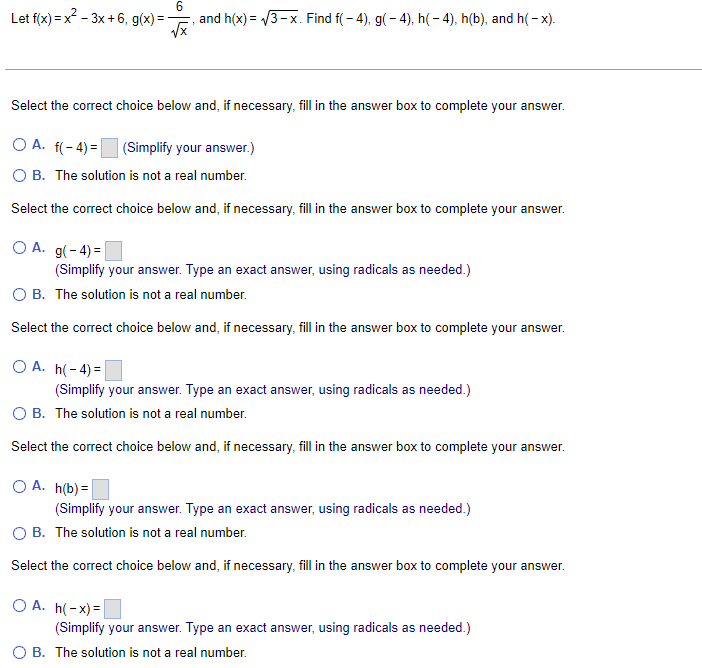 Solved 6 Let f(x)=x2-3x + 6. g(x) =- Vx and h(x) = 13-x. | Chegg.com