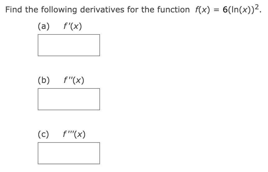 Solved Find the following derivatives for the function | Chegg.com