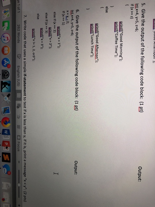 Solved 5. Give the output of the following code block: int x | Chegg.com