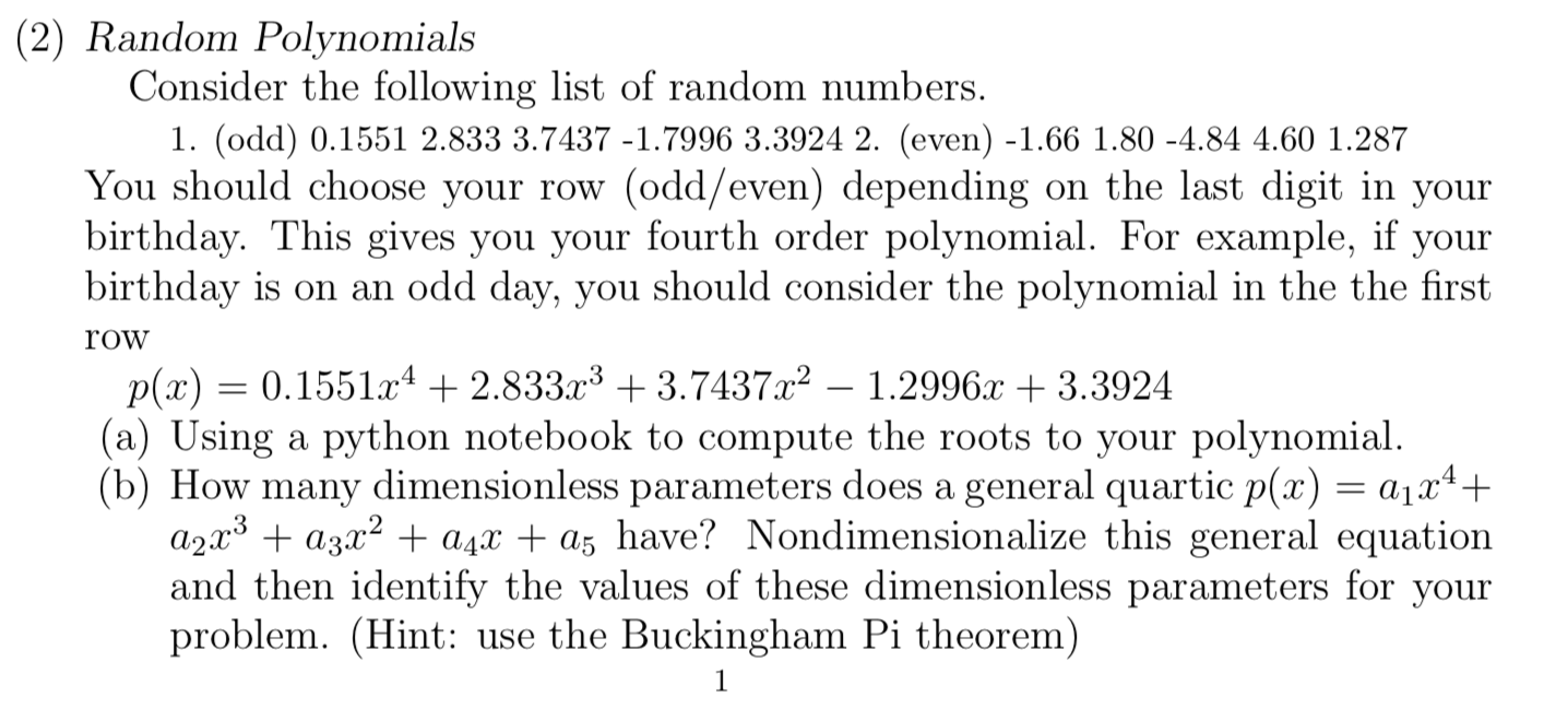 (2) Random Polynomials Consider the following list of | Chegg.com