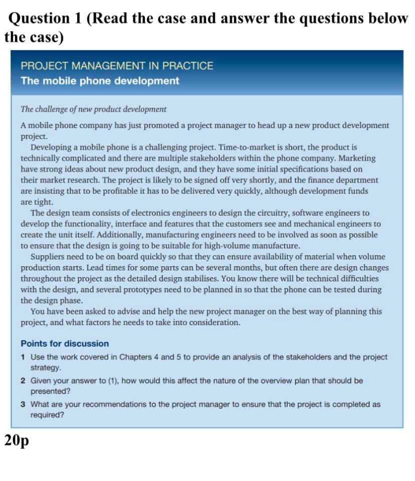 Solved Question 1 (Read the case and answer the questions | Chegg.com