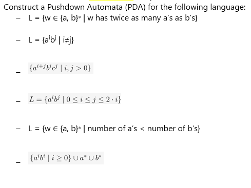 Construct a Pushdown Automata (PDA) for the following | Chegg.com