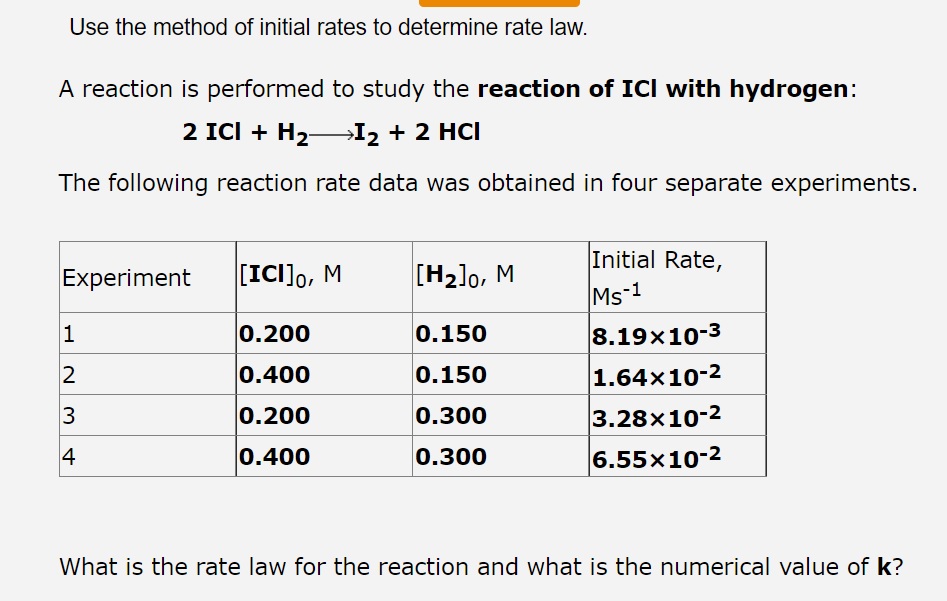Solved Use The Method Of Initial Rates To Determine Rate