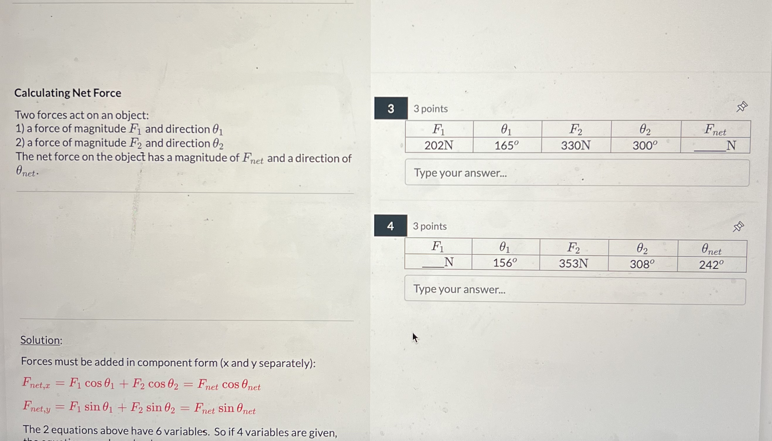 Solved Calculating Net Force Two forces act on an object: 1) | Chegg.com