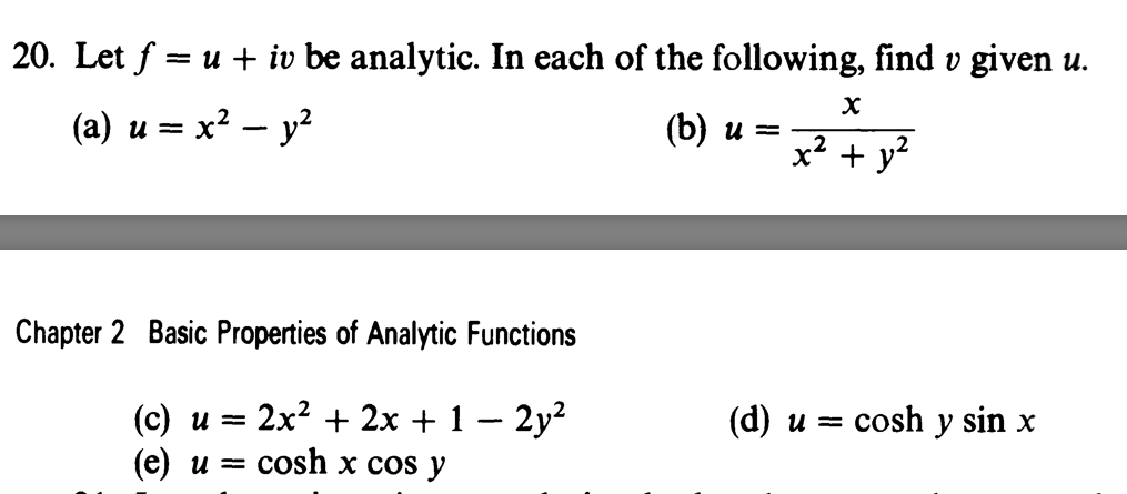 Solved 20. Let f = u + iv be analytic. In each of the | Chegg.com