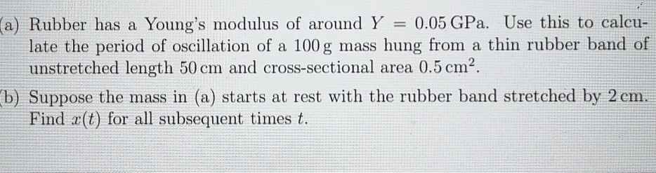 Solved a) Rubber has a Young's modulus of around Y = 0.05 | Chegg.com