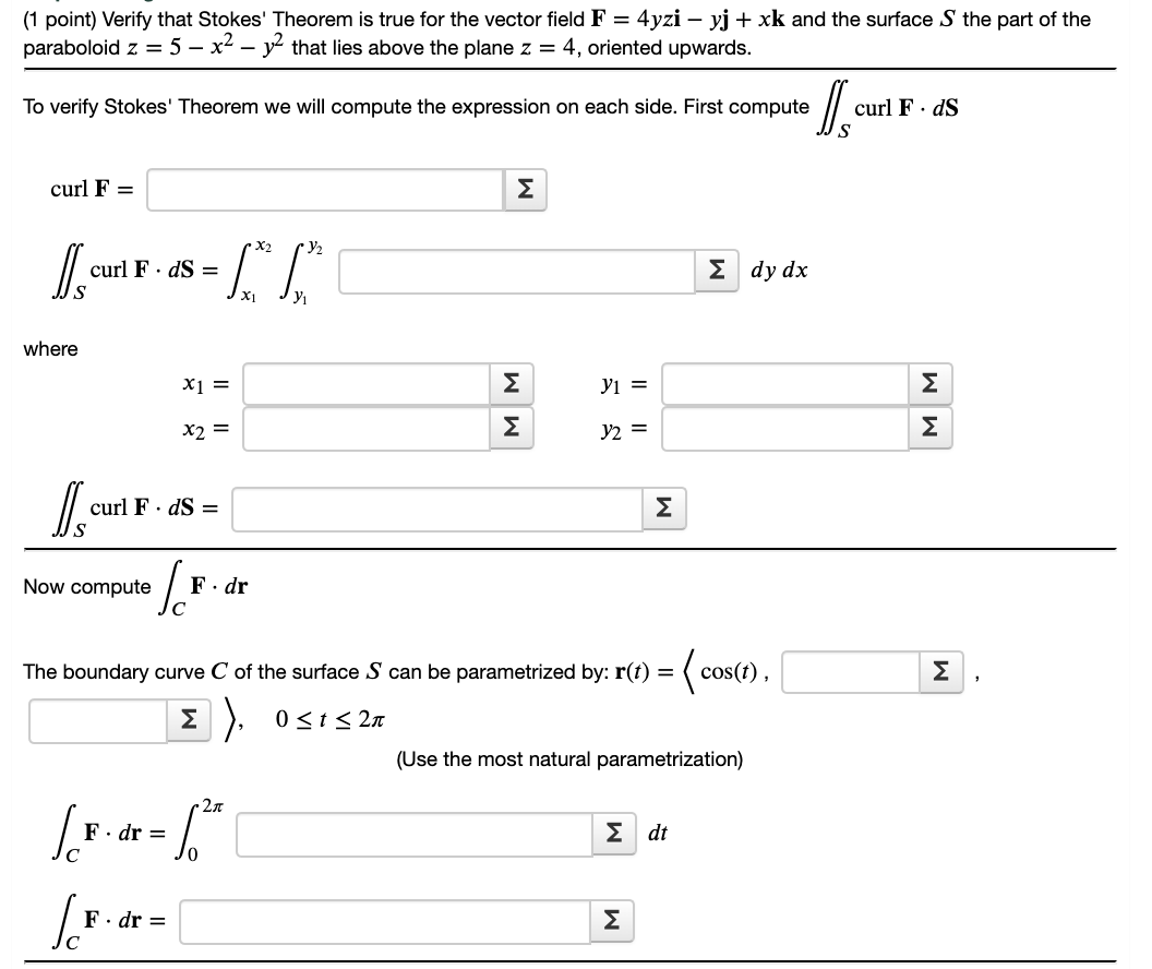 Solved (1 point) Verify that Stokes' Theorem is true for the | Chegg.com
