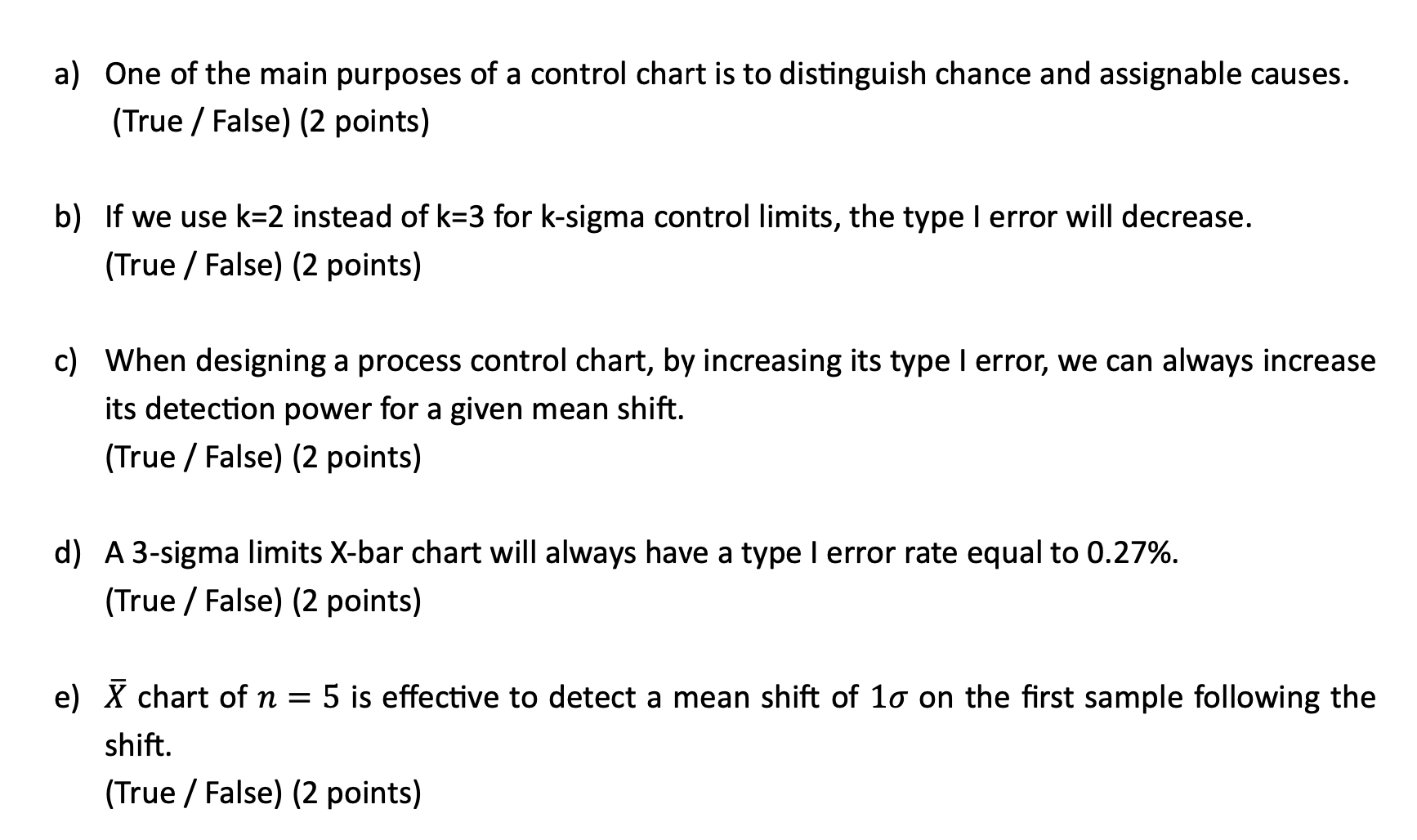 Solved a) ﻿One of the main purposes of a control chart is to | Chegg.com