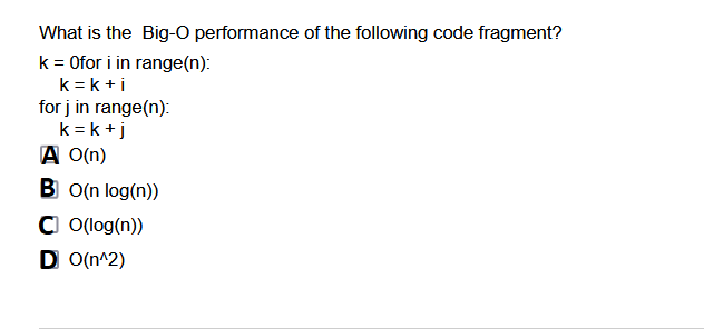 Solved What is the Big-O performance of the following code | Chegg.com