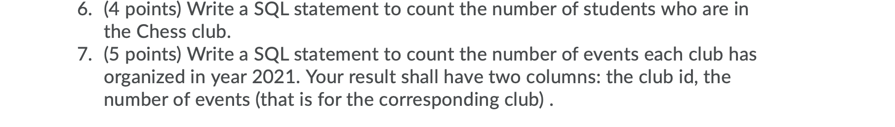 Solved Table 4: Events EventID ClubID EventName StartDate | Chegg.com