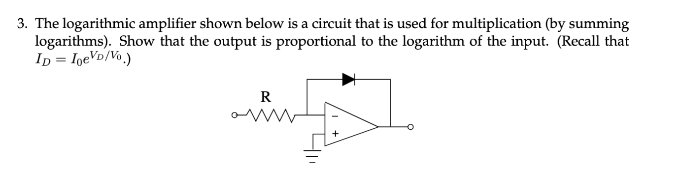 Solved 3. The logarithmic amplifier shown below is a circuit | Chegg.com