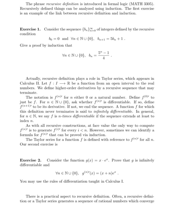Solved The phrase recursive definition is introduced in | Chegg.com