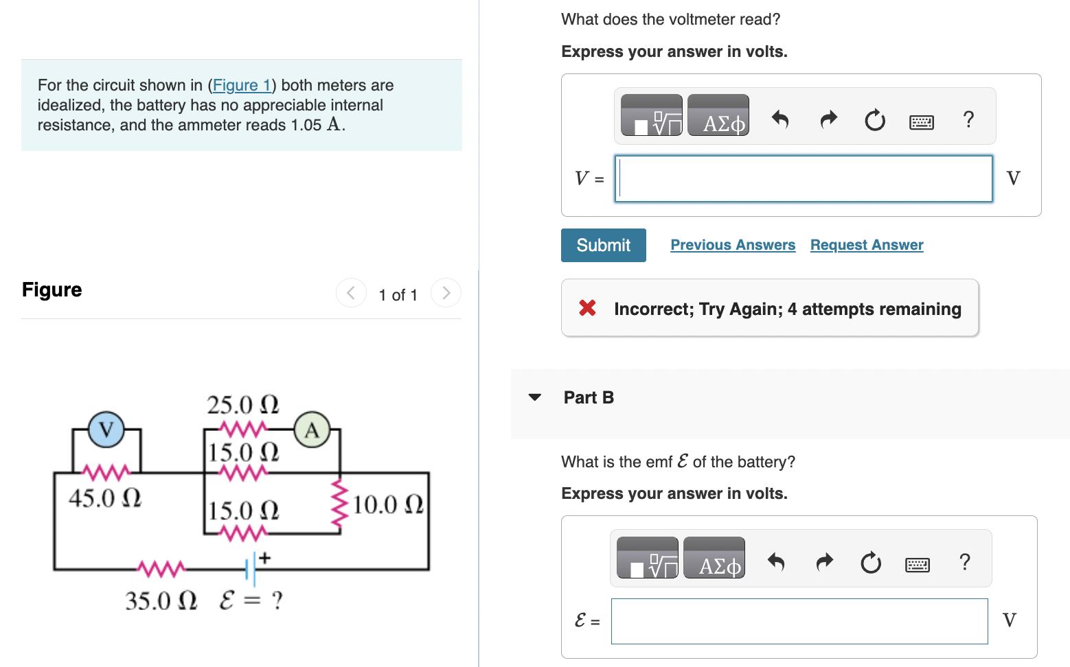 Solved What does the voltmeter read? Express your answer in | Chegg.com