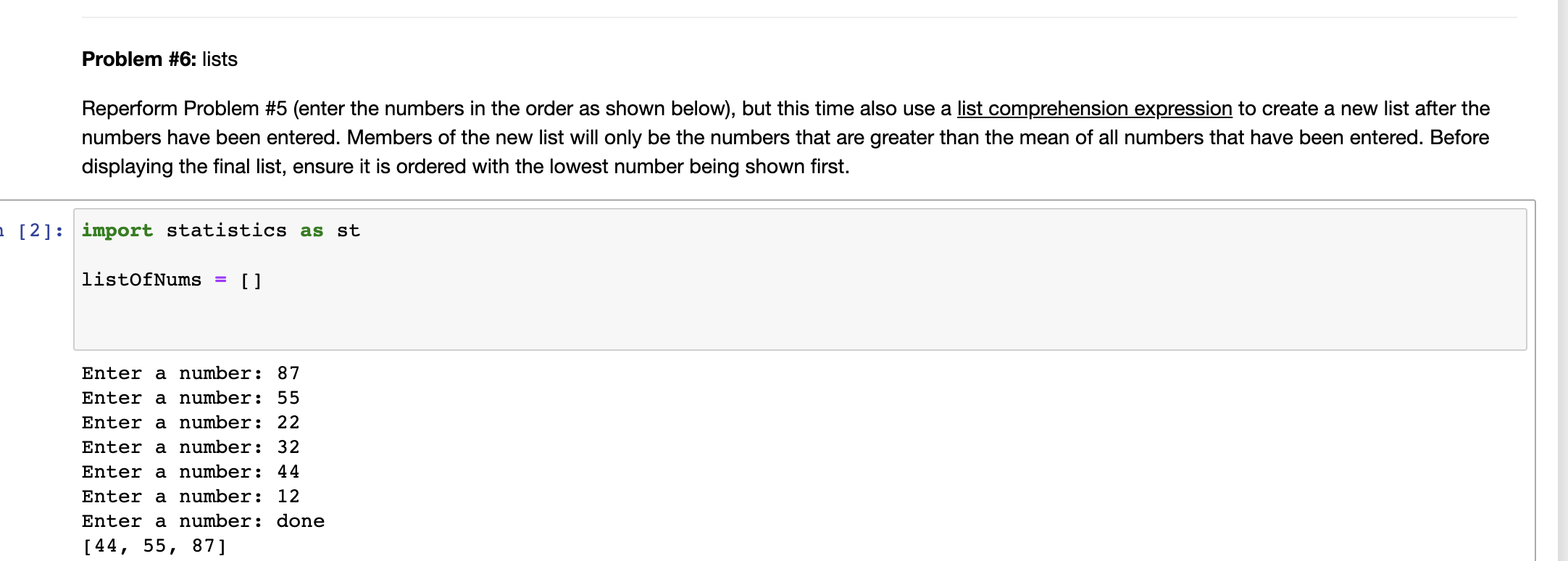 Solved Problem #6: lists Reperform Problem #5 (enter the | Chegg.com
