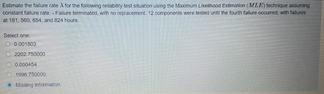 Solved Estimate the failure rate for the following | Chegg.com