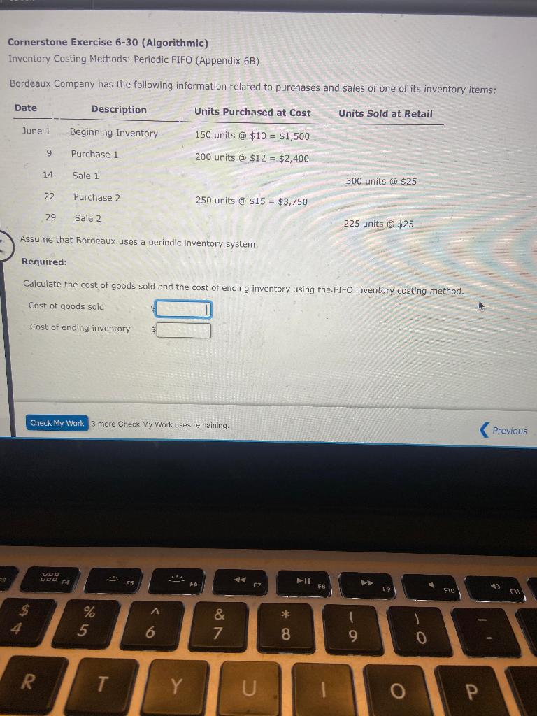 Solved Cornerstone Exercise 6-30 (Algorithmic) Inventory | Chegg.com