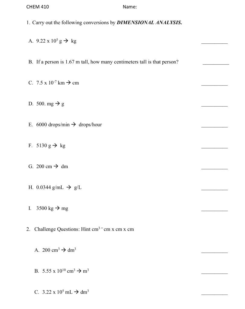 Solved CHEM 410 Name: 1. Carry out the following conversions | Chegg.com