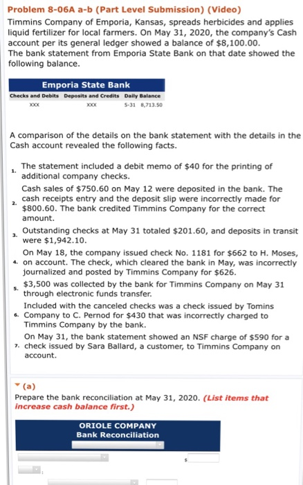 Solved Problem 8-06A a-b (Part Level Submission) (Video) | Chegg.com