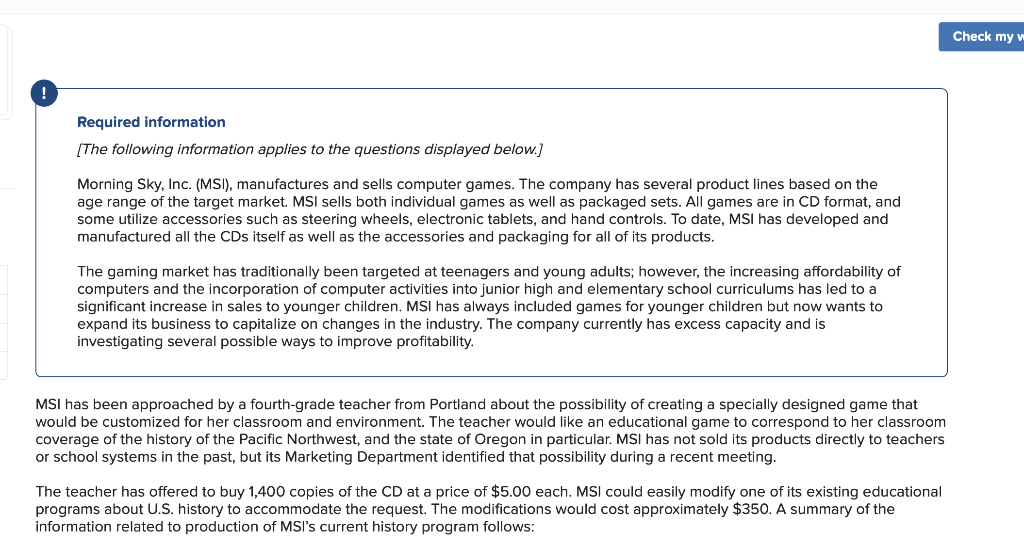 Solved Required information [The following information | Chegg.com