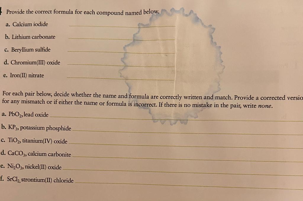 Solved Provide the formula and name of the compound formed | Chegg.com