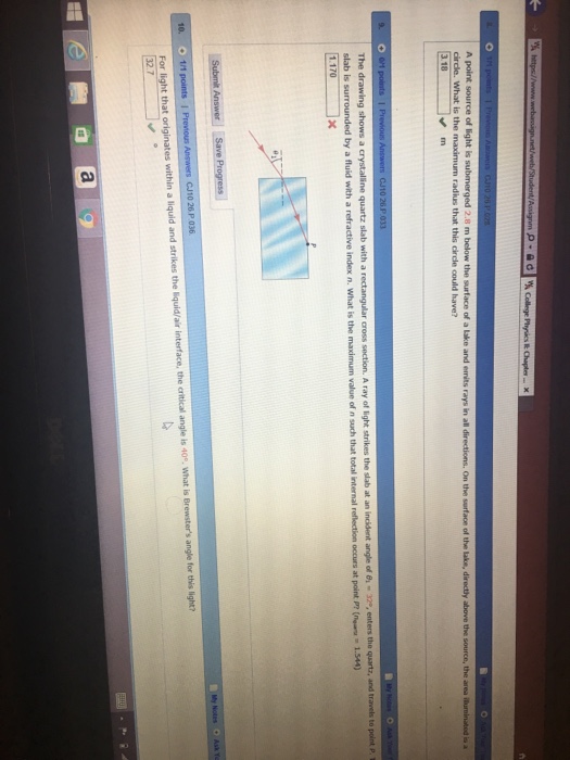 Solved A point source of light is submerged 2.8 m below the | Chegg.com