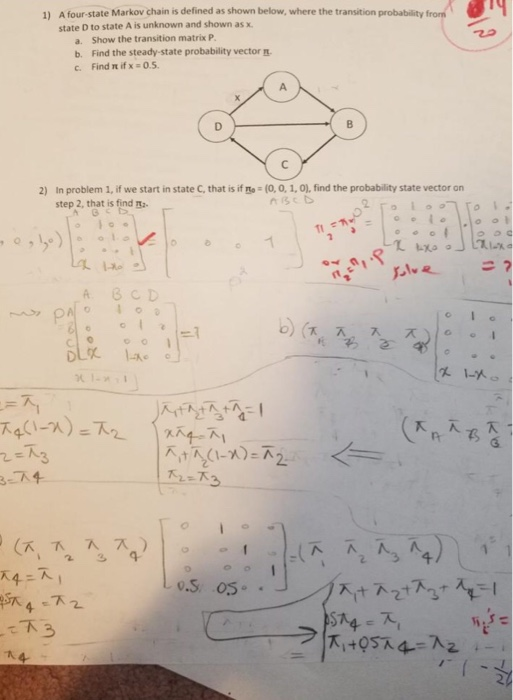 Solved 1) A four-state Markov chain is defined as shown | Chegg.com