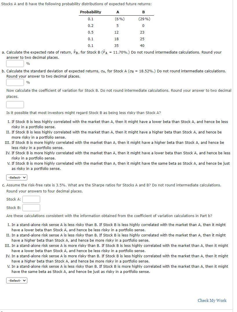 Solved a. Calculate the expected rate of return, r^B, for | Chegg.com