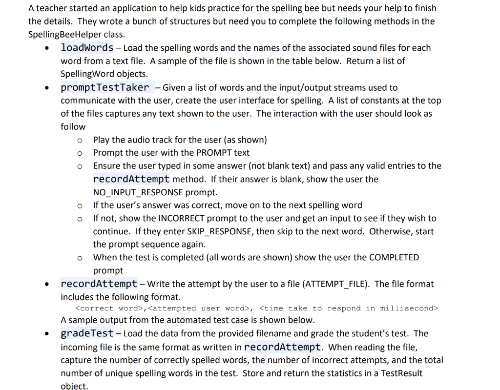 Solved public class SpellingBeeHelper { public static | Chegg.com