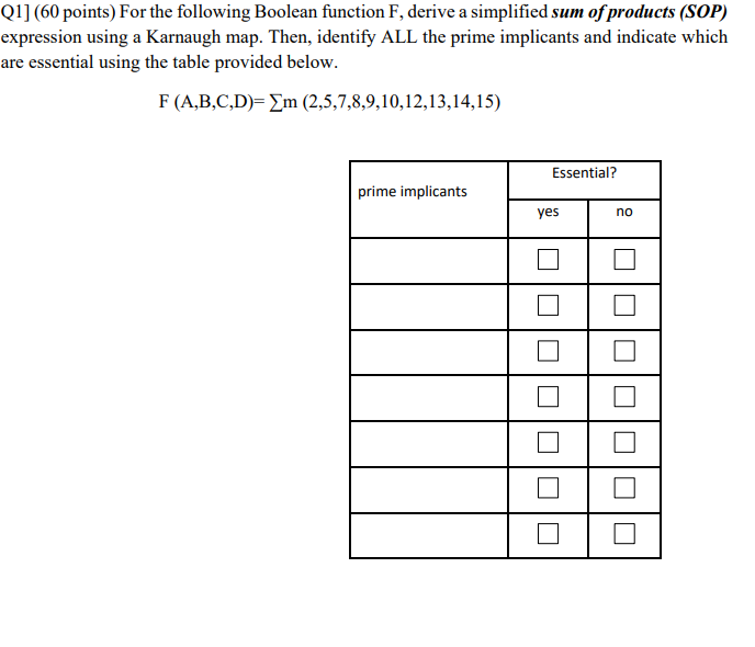 Solved Q1] (60 points) For the following Boolean function F, | Chegg.com
