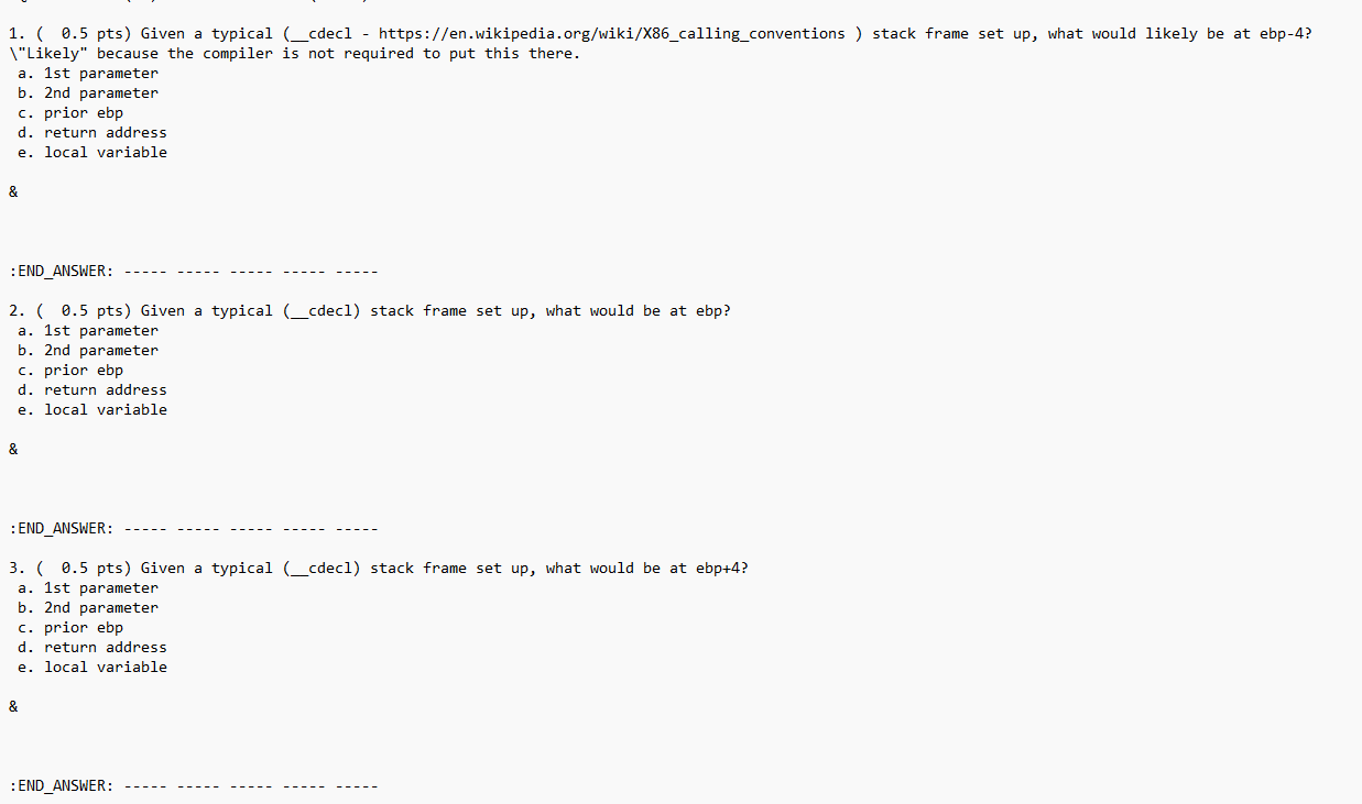 Solved "Likely" because the compiler is not required to put | Chegg.com