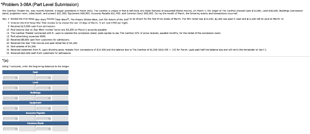 Solved *Problem 3-08A (Part Level Submission) The Ivanhoe | Chegg.com