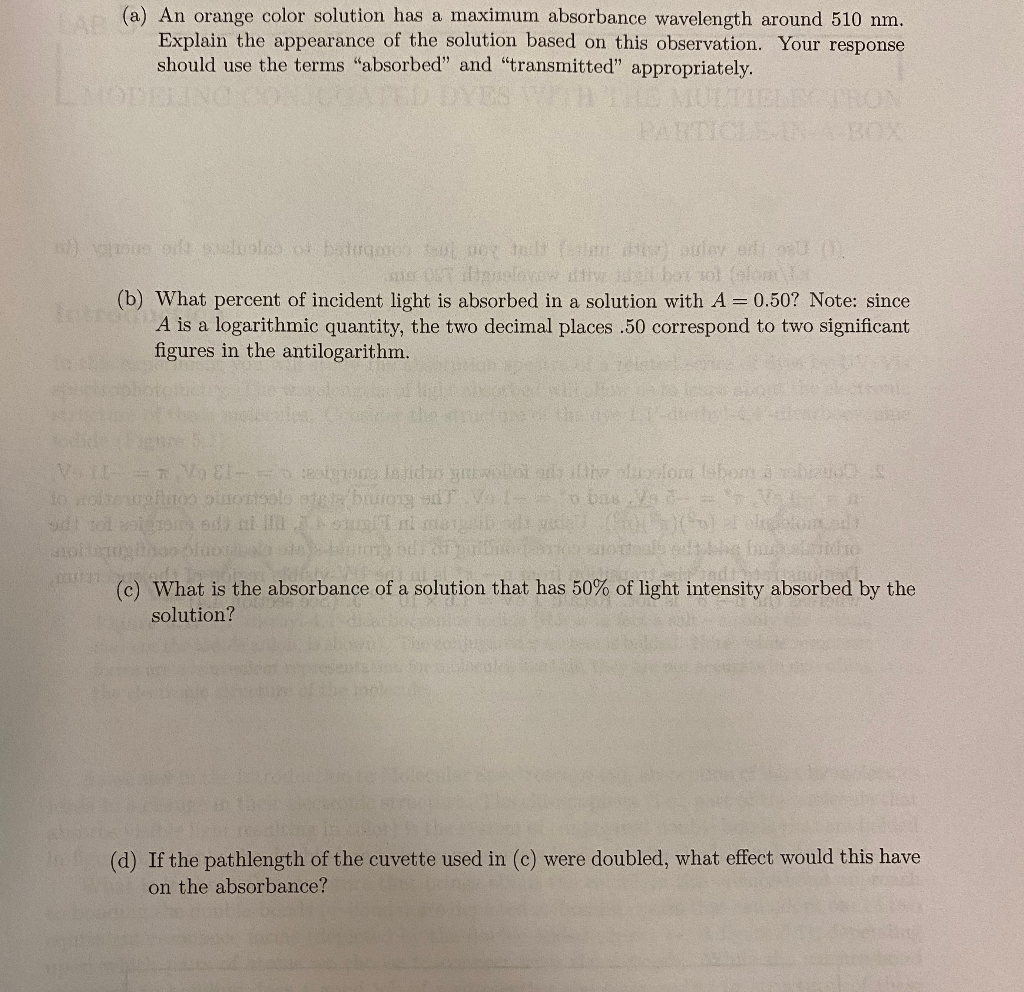 Solved (a) An orange color solution has a maximum absorbance | Chegg.com