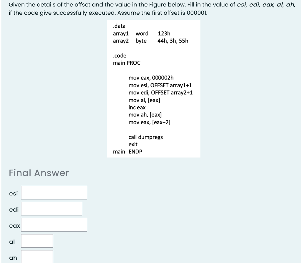 Solved Given the details of the offset and the value in the | Chegg.com