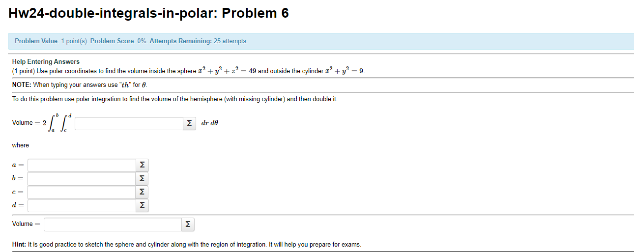 Solved Hw24-double-integrals-in-polar: Problem 6 Problem | Chegg.com