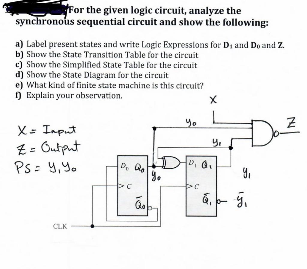 Solved For the given logic circuit, analyze the synchronous | Chegg.com
